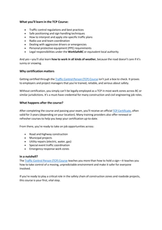 Traffic Control Person (TCP) Course Your First Step Toward Safer Work ...