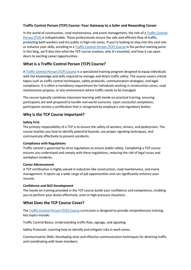 Traffic Control Person (TCP) Course Your Gateway to a Safer and ...