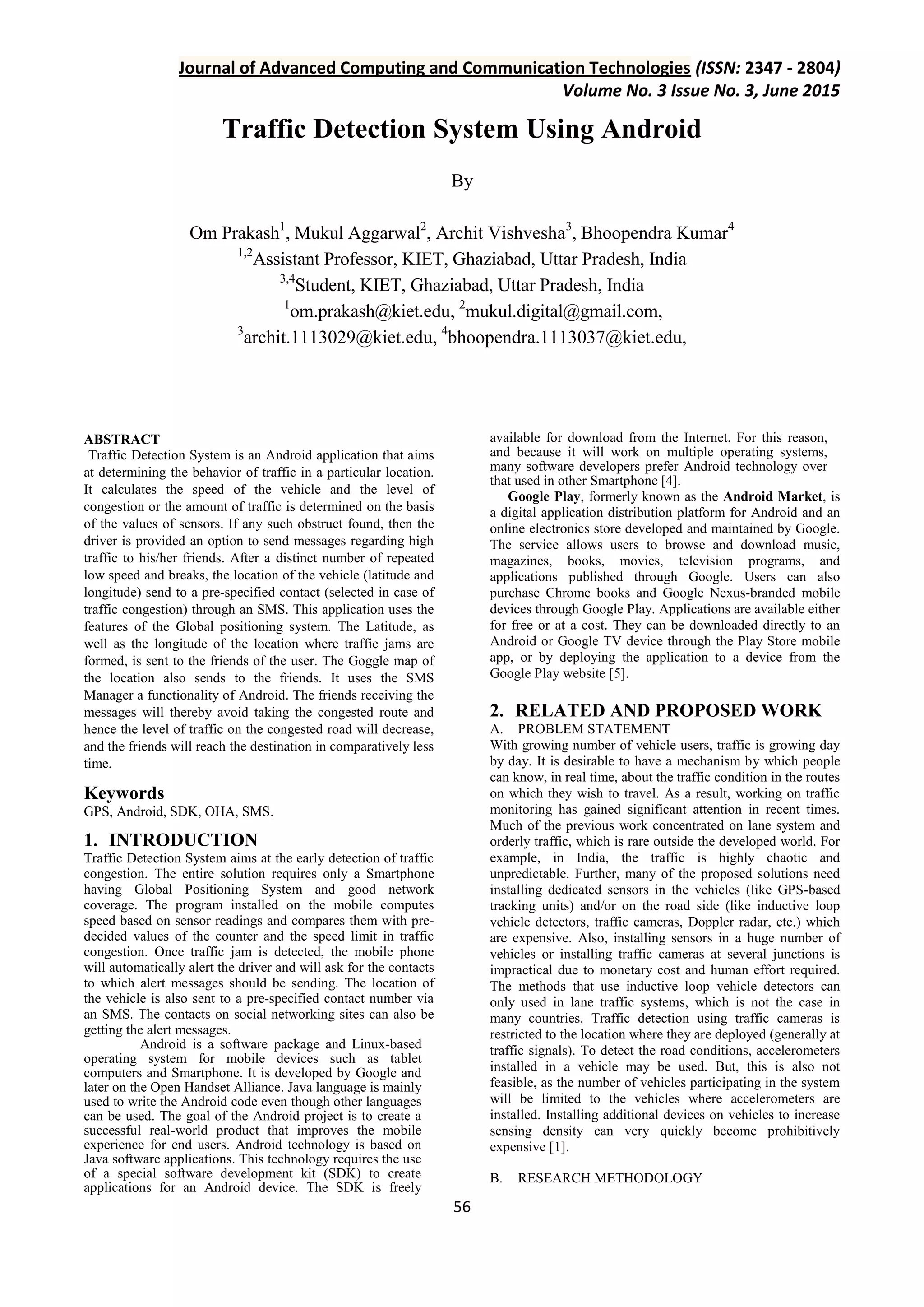 Traffic Detection System Using Android Pdf