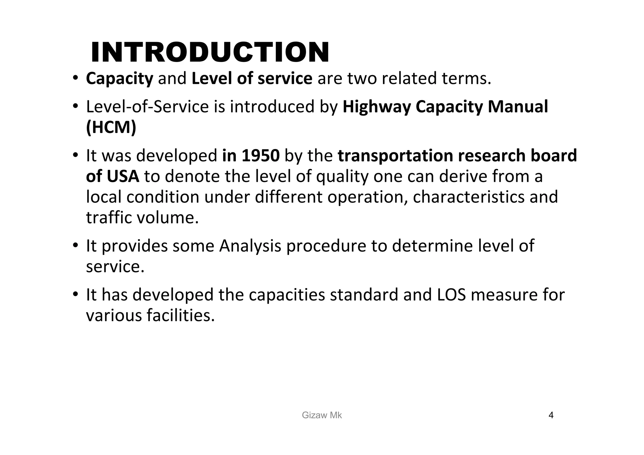 Traffic enginering highway capacity and los presentation | PDF
