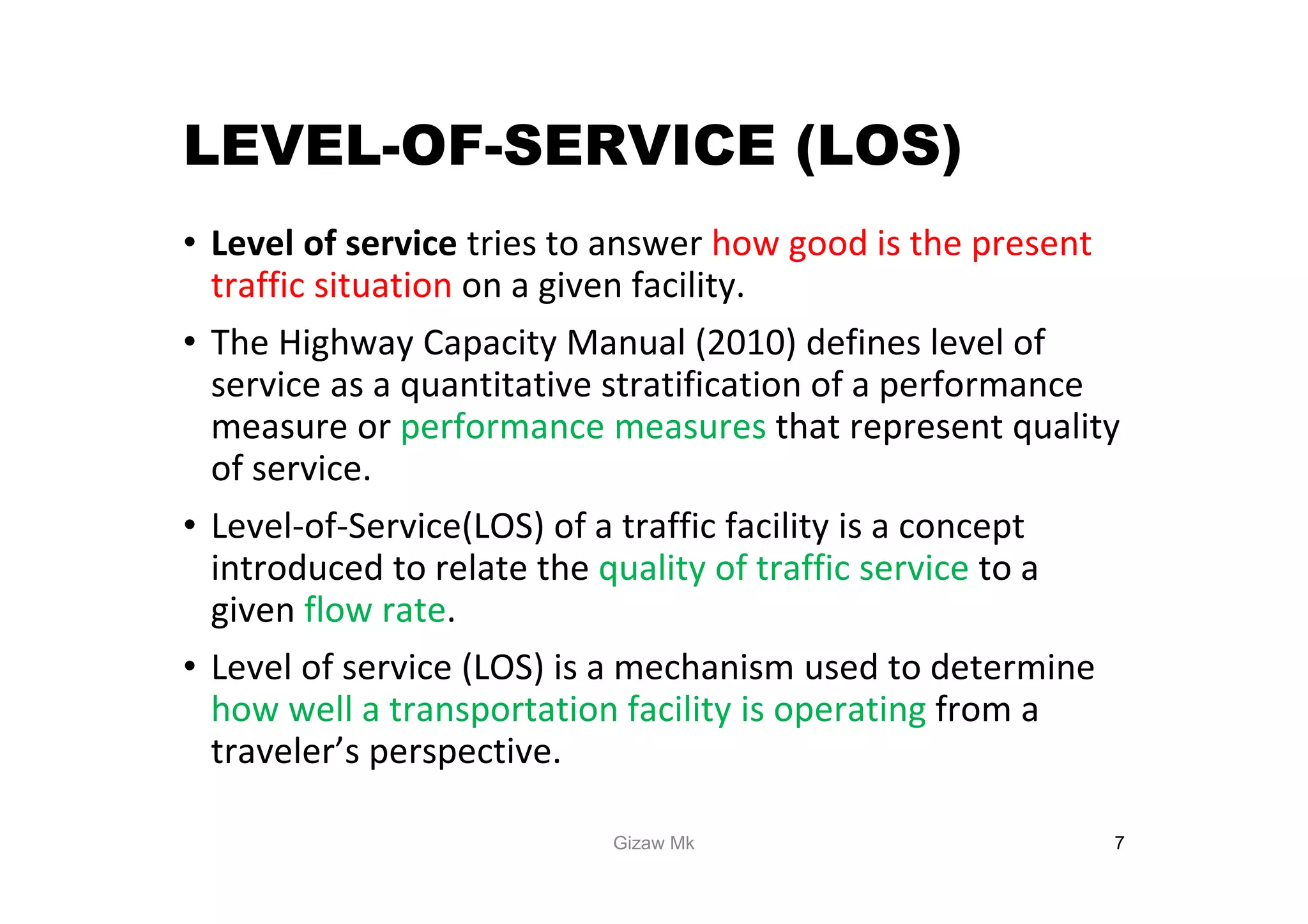Traffic enginering highway capacity and los presentation | PDF