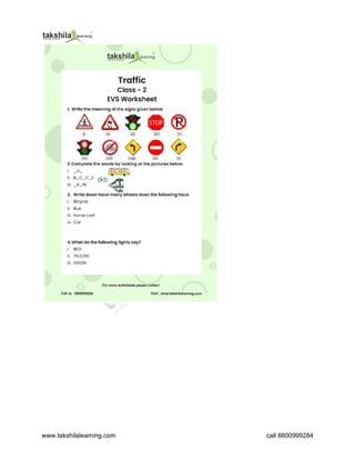 Traffic Signals Practice Worksheet for Class 2 EVS | PDF