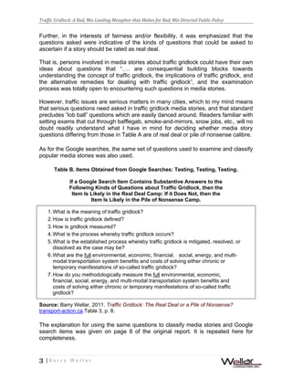 Traffic Gridlock: A Bad, Mis-Leading Metaphor that Makes for Bad, Mis-Directed Public Policy | PDF