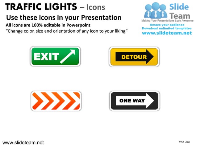 Traffic highway roadway lights red green orange stop wait go icons ...
