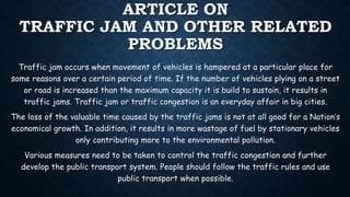 Traffic jam and other related problems | PPTX