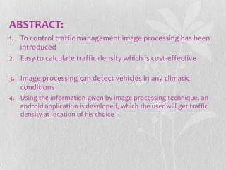 Traffic jam detection using image processing | PPTX