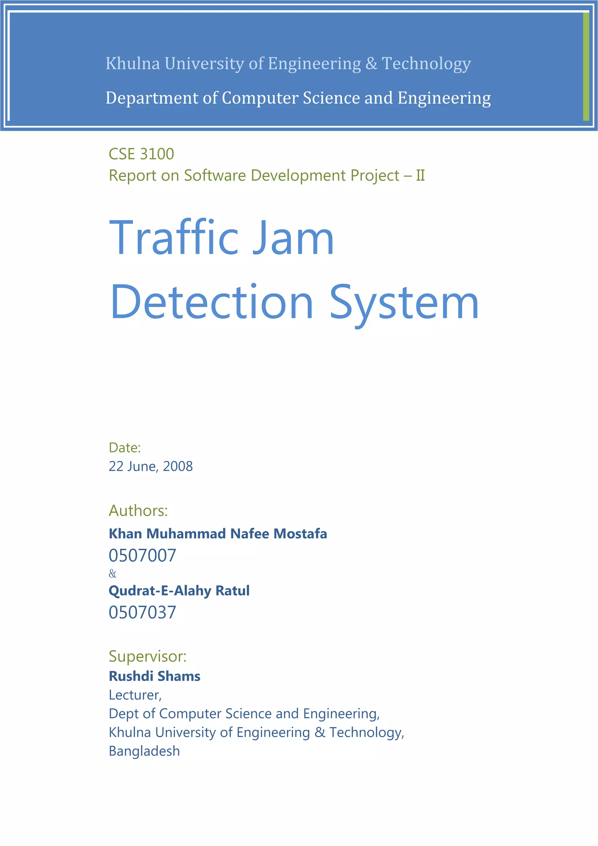 Traffic Jam Detection System By Ratul Sadh Shams Pdf