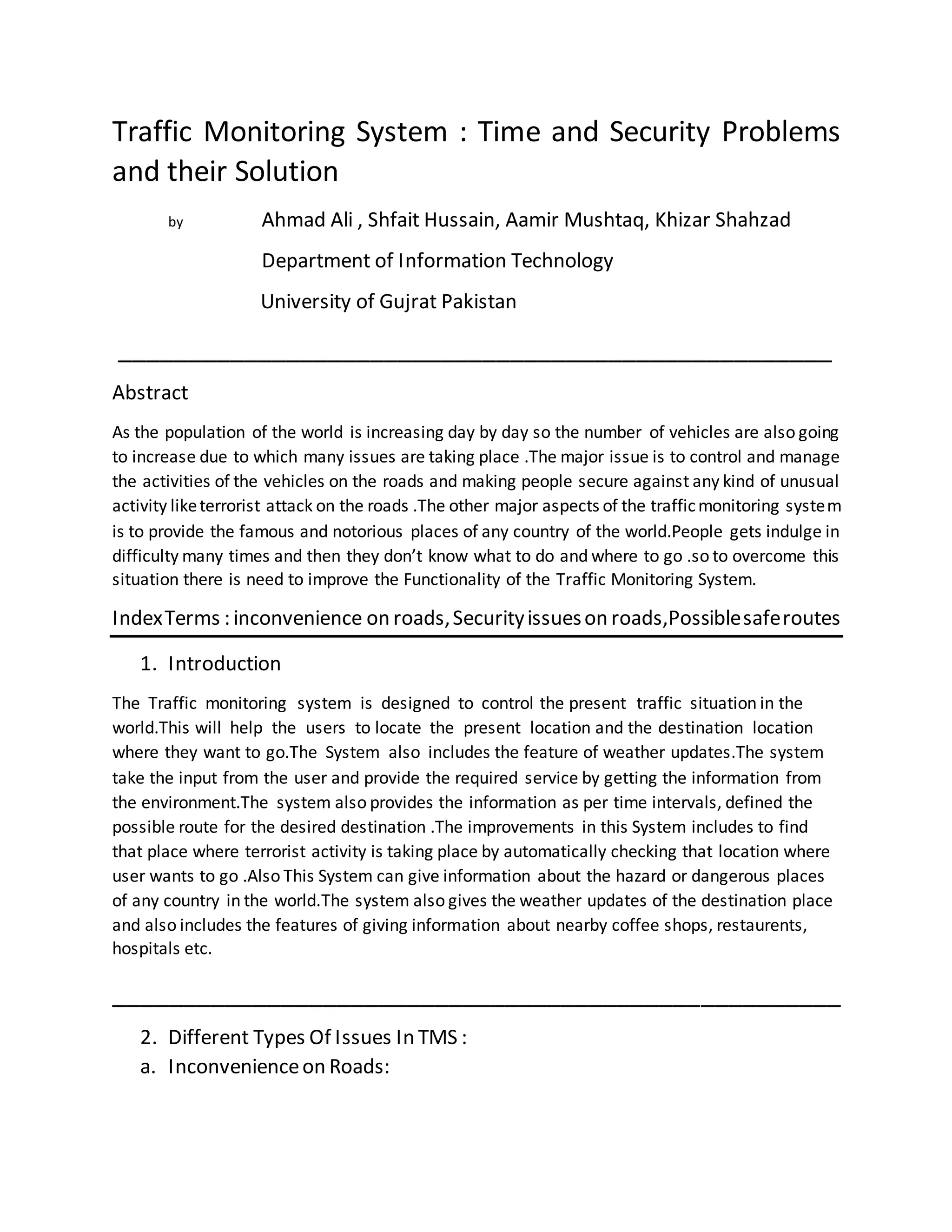 Traffic monitoring system by Ahmad Ali | PDF