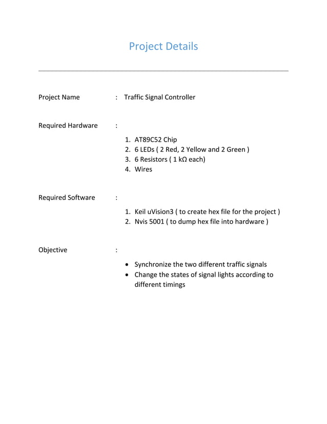 Traffic signal controller using at89 c52 microcontroller | PDF