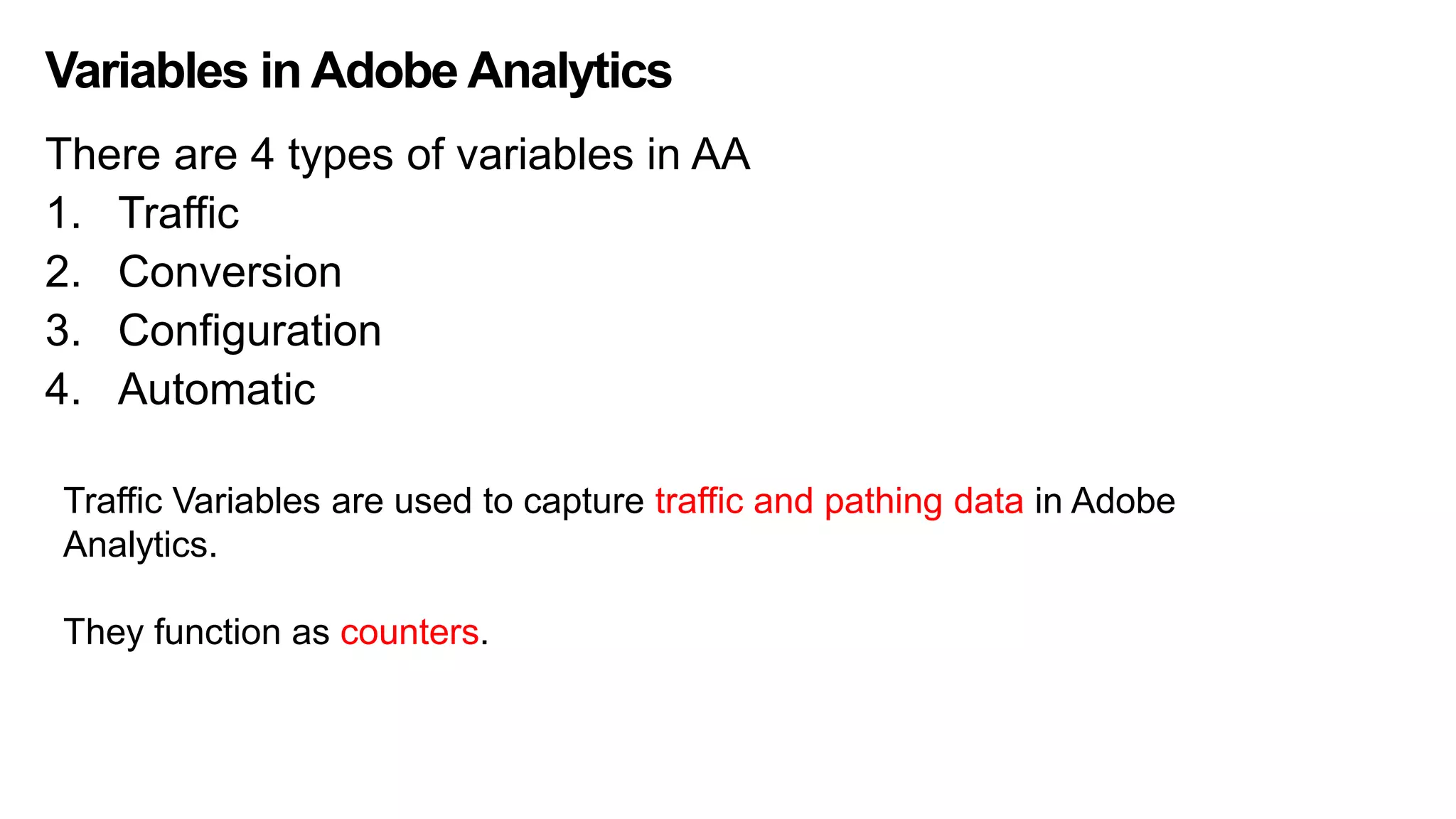 Learn Adobe analytics basics - Traffic variables | PDF