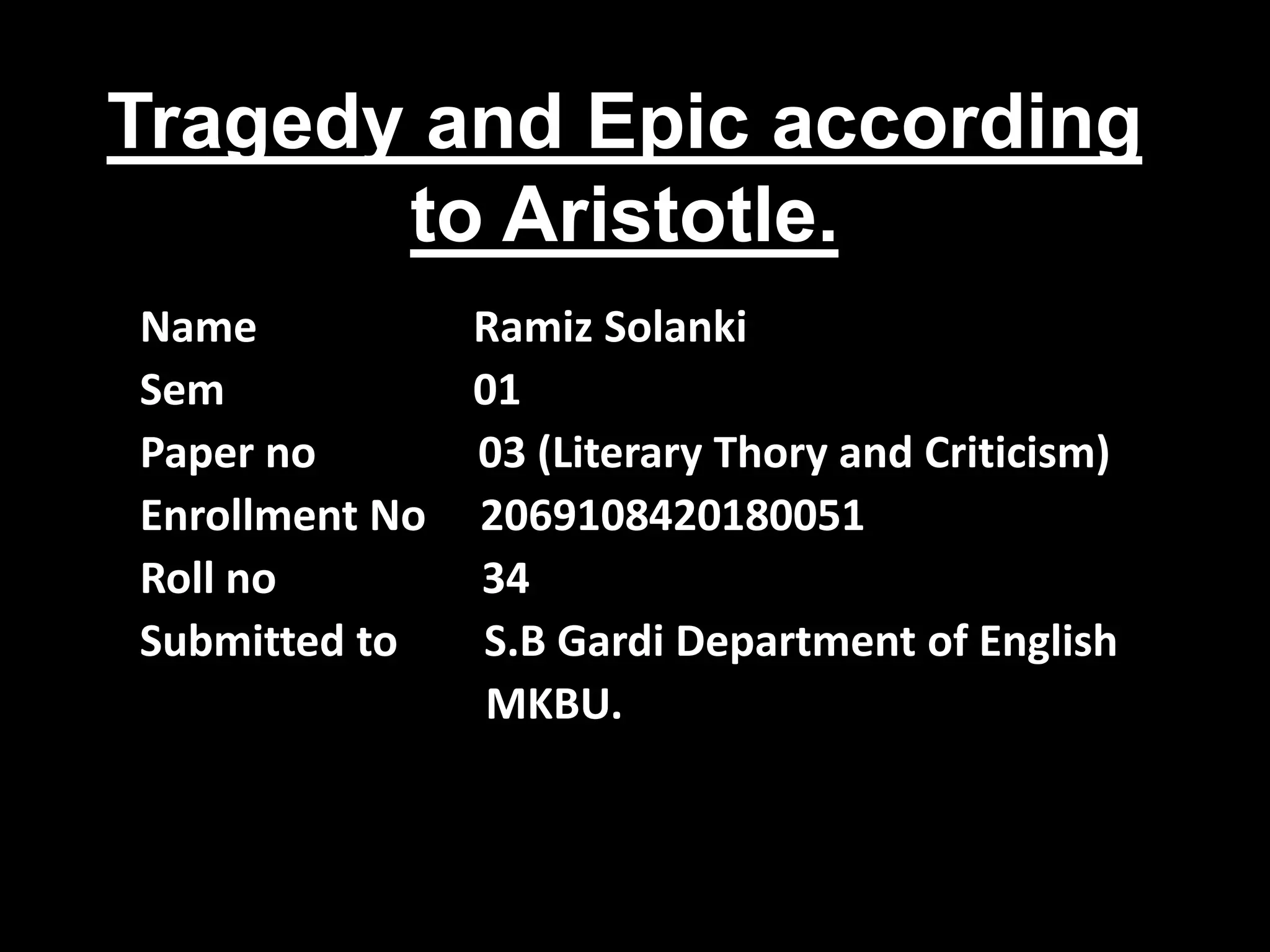 Tragedy and epic according to aristotle | PPTX