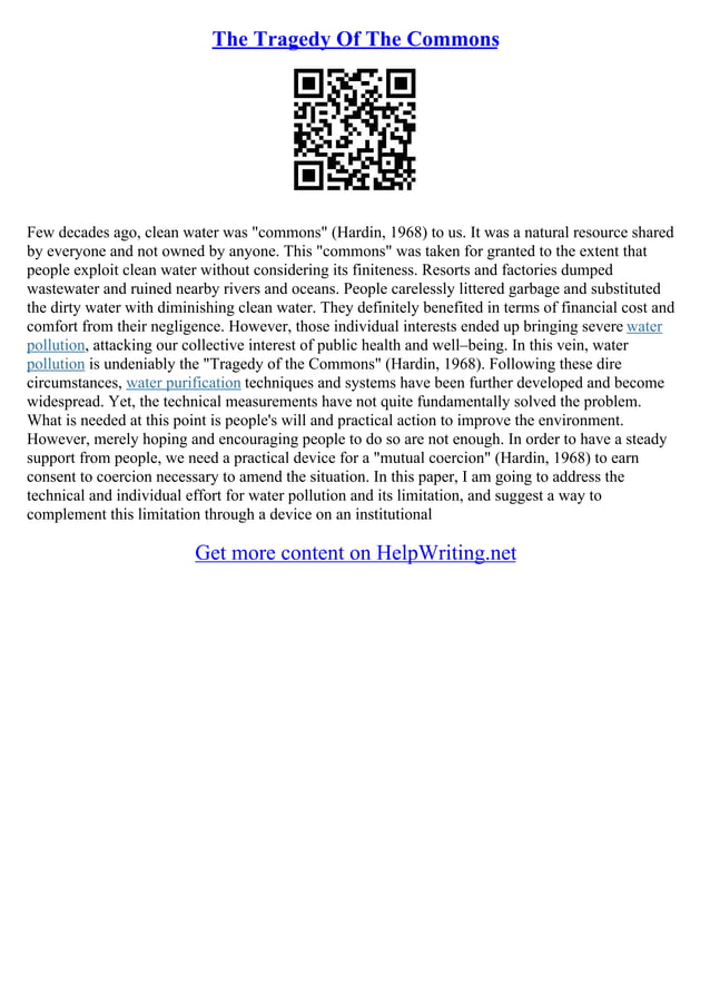 Tragedy Of The Commons Essay | PDF