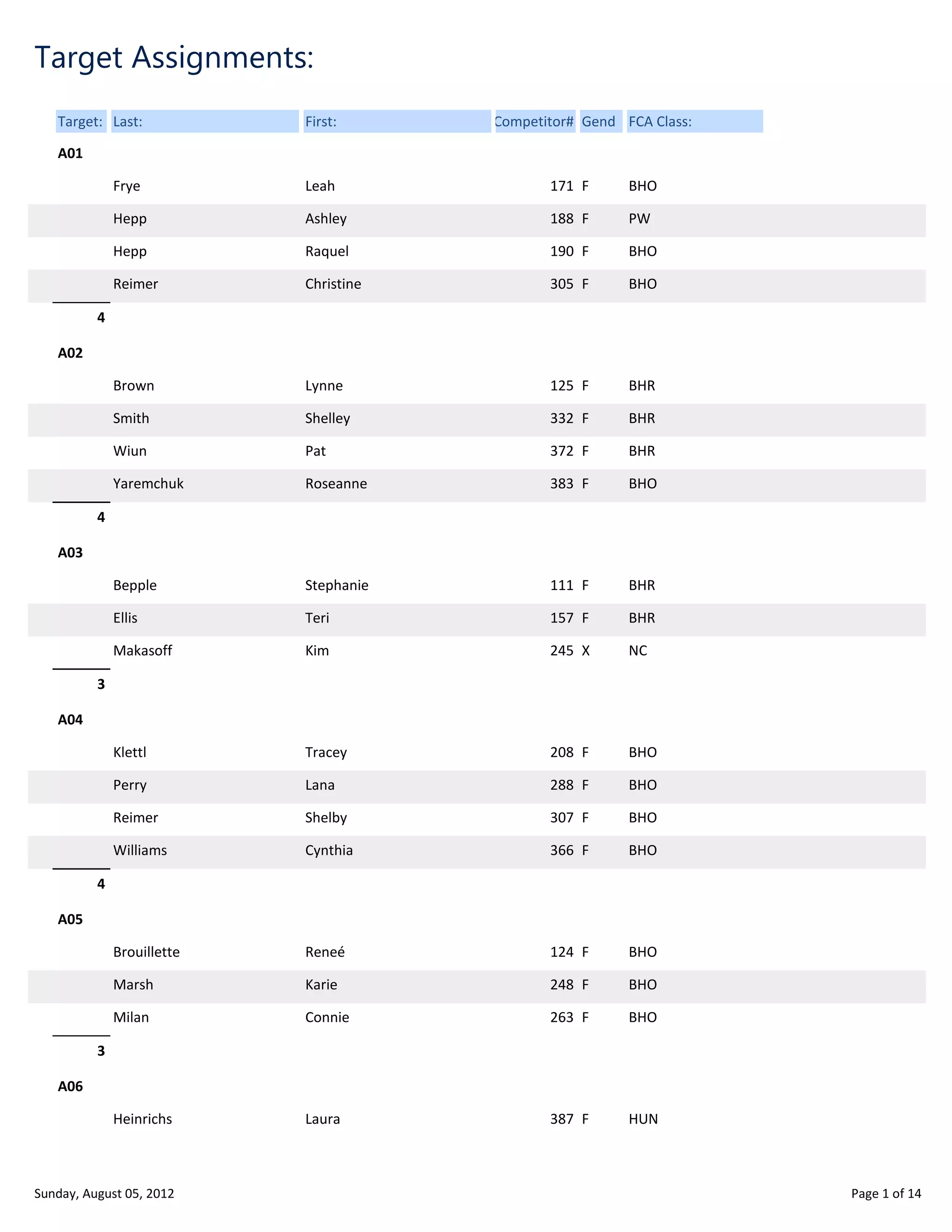 Traget assignments | PDF