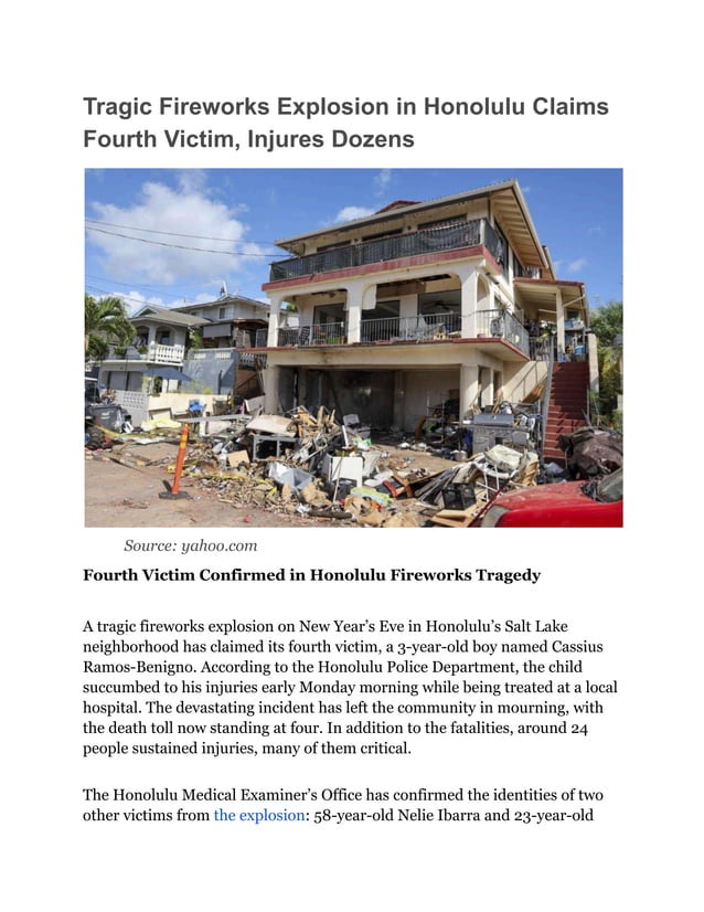 Tragic Fireworks Explosion in Honolulu Claims Fourth Victim, Injures ...