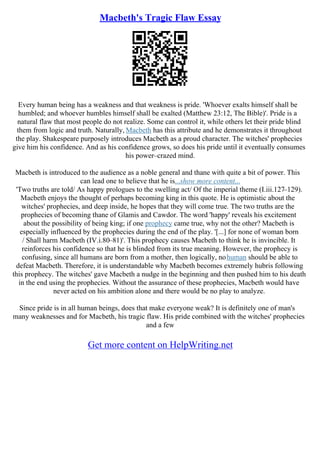 Tragic Flaw Essay | PDF