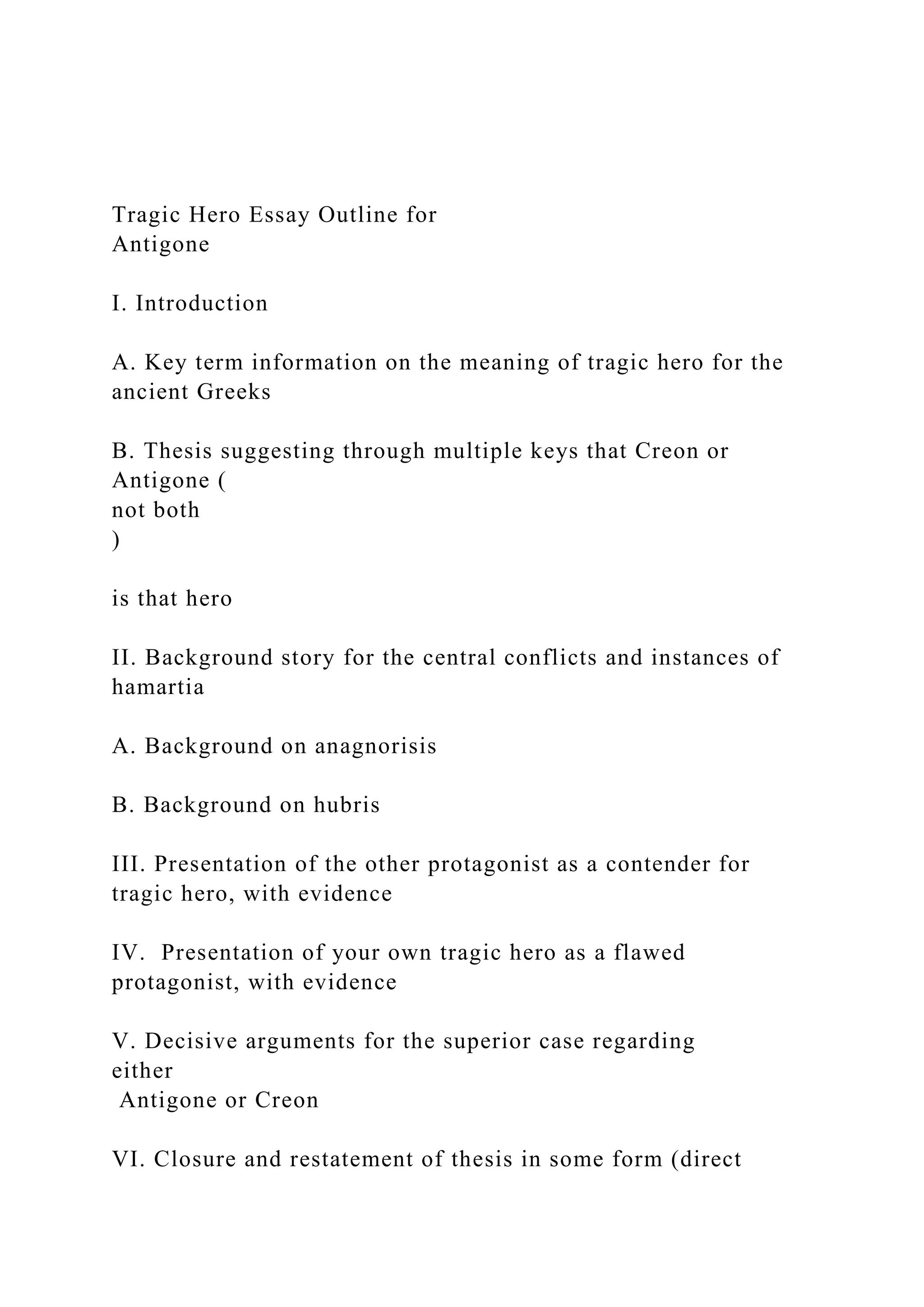 Tragic Hero Essay Outline for AntigoneI. IntroductionA | PDF