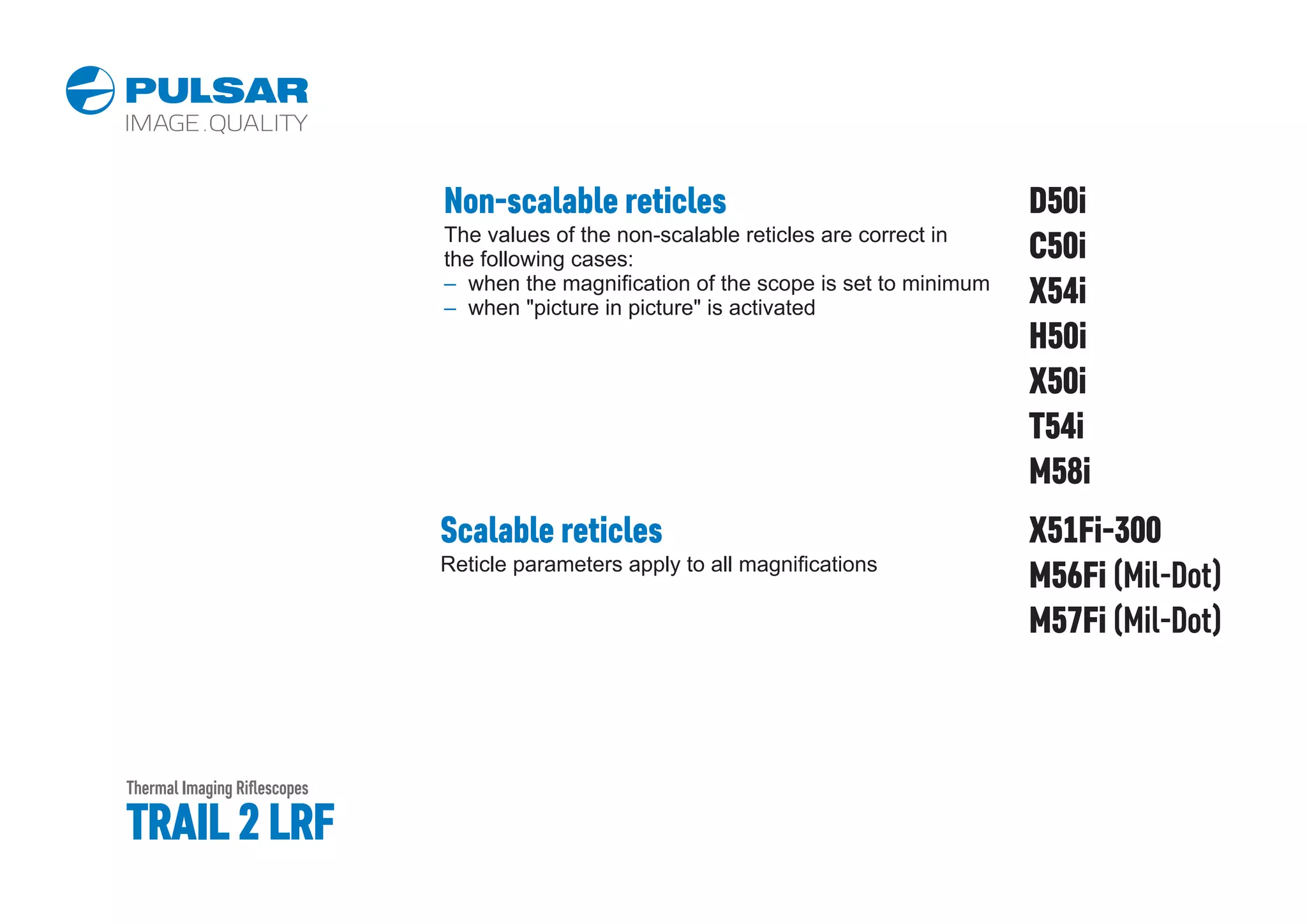 Reticle Catalog | Pulsar Trail 2 LRF | Optics Trade | PDF