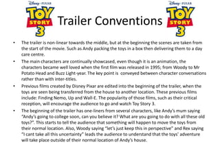 Trailer analysis toy story 3 | PPTX | Drama | Genres
