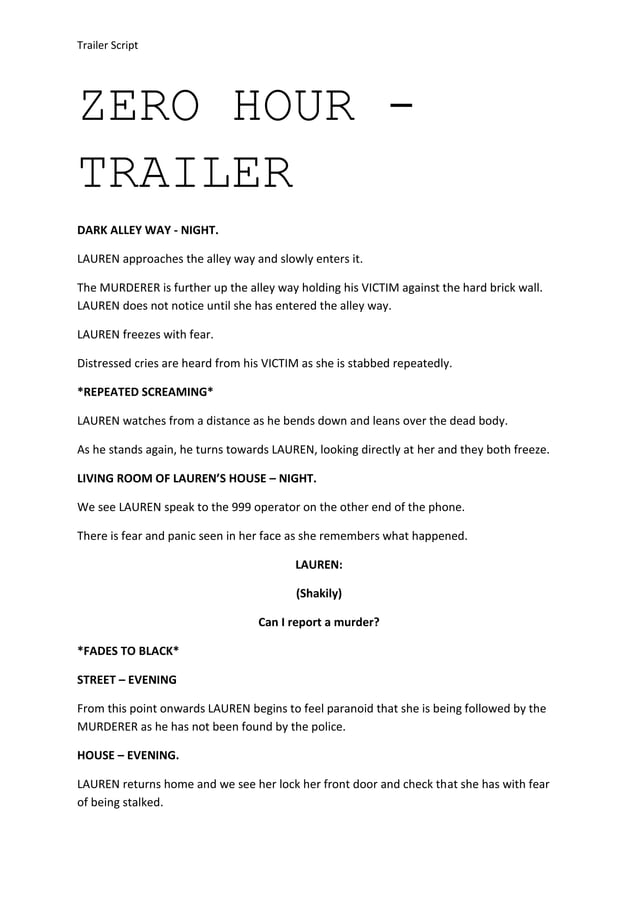 Trailer Script | DOCX | True Crime | Genres