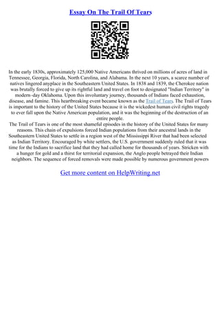 Trail Of Tears Essay | PDF
