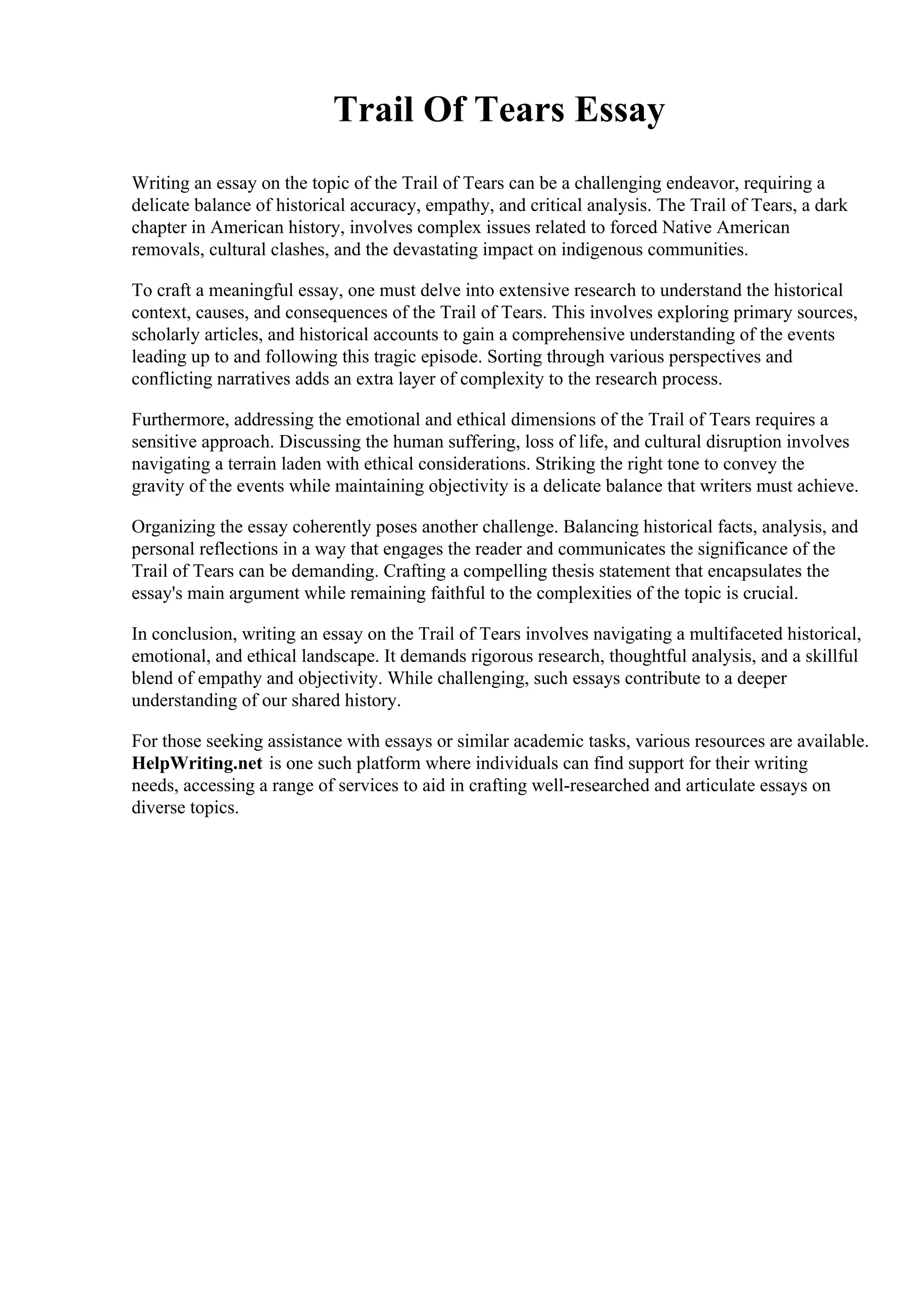 Trail Of Tears Essay | PDF