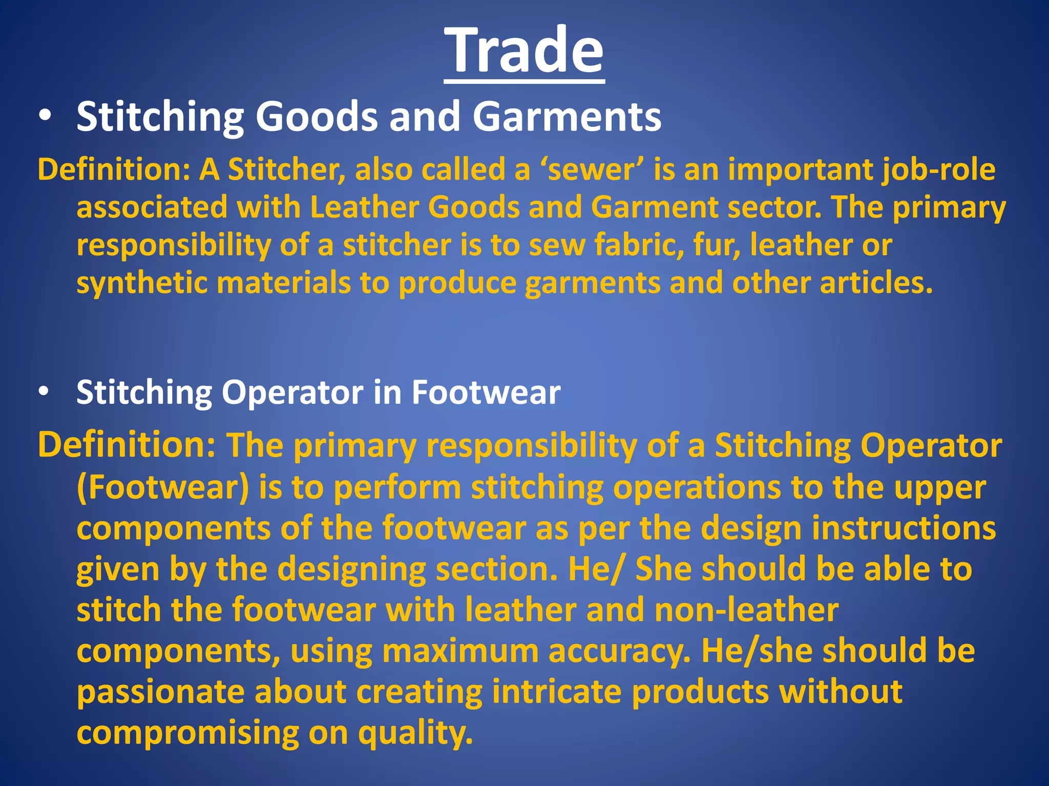 Stitching process - Leather Goods & Garments | PPTX