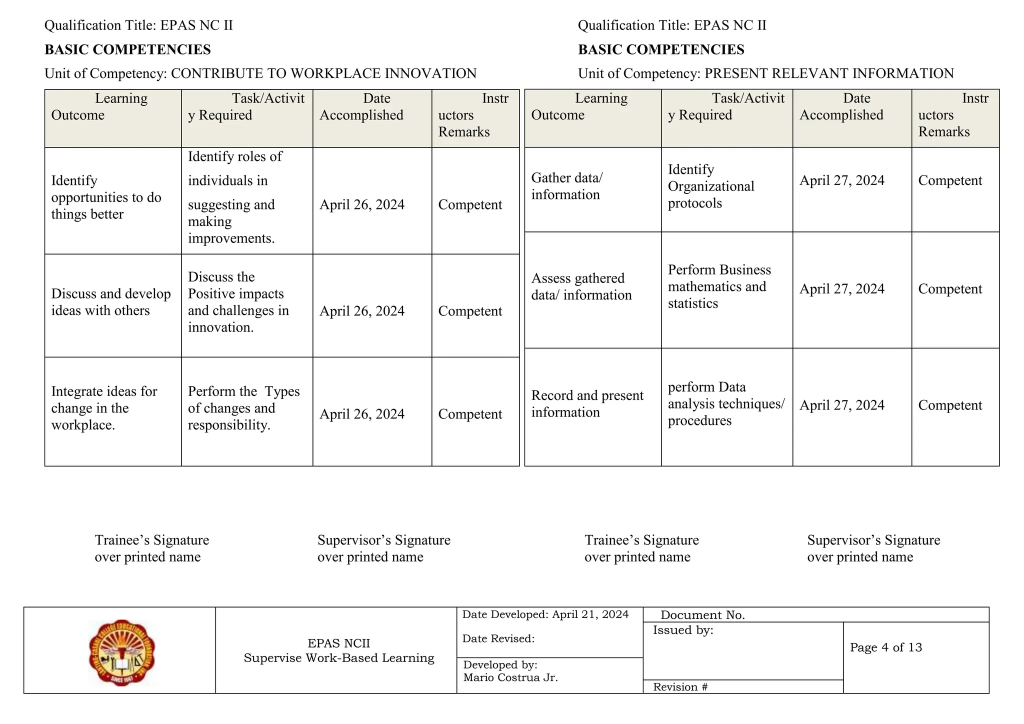 TRAINEES-RECORD-BOOK- electronics and electrical | DOCX