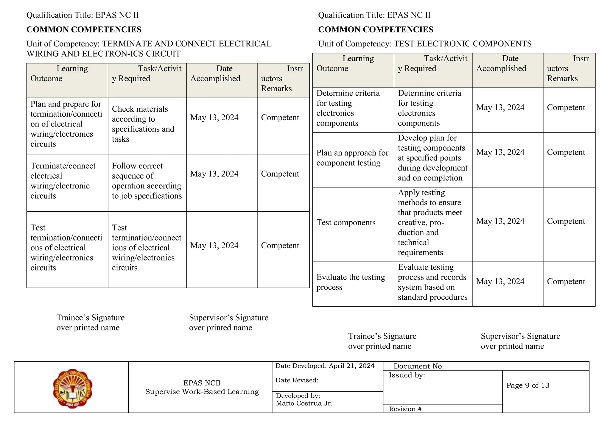 TRAINEES-RECORD-BOOK- electronics and electrical | DOCX