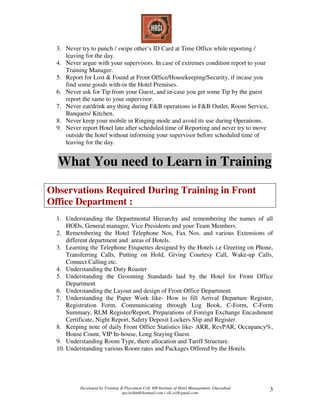 Trainee's kit for Industrial Training in Hotels | PDF