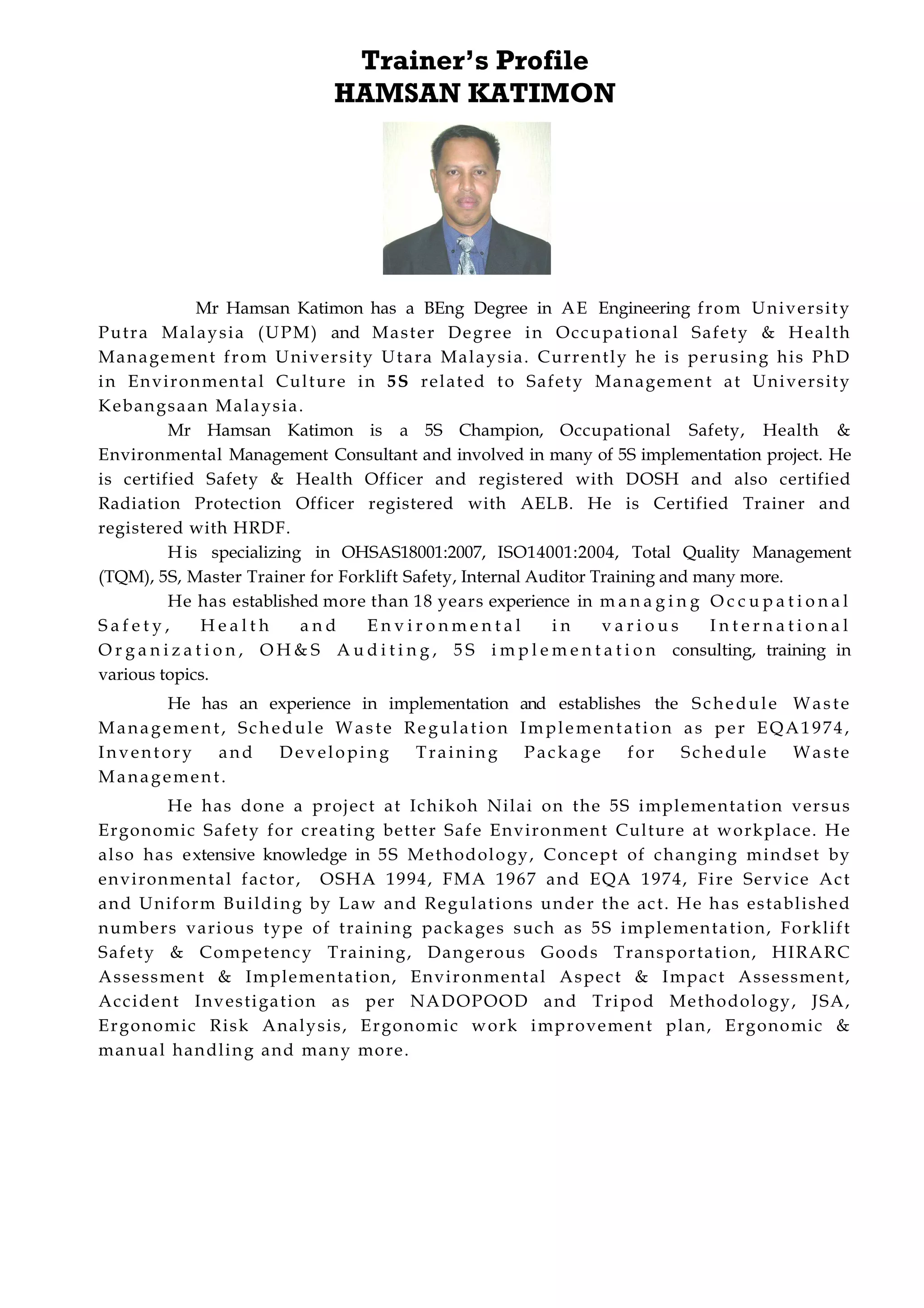 HAMSAN KATIMON BIODATA | PDF