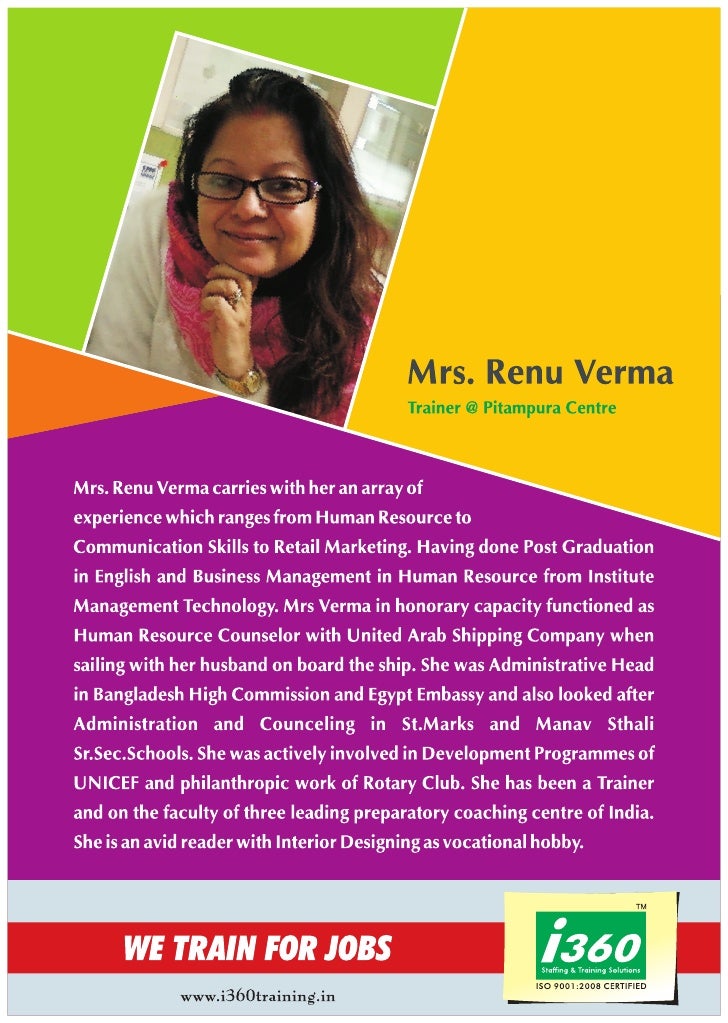 I360 Trainer Profile Mrs Renu Verma