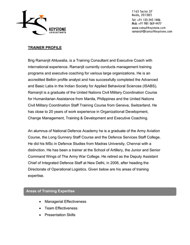 Trainer profile- Brig RS Ahluwalia, Corporate and Soft Skills Trainer ...