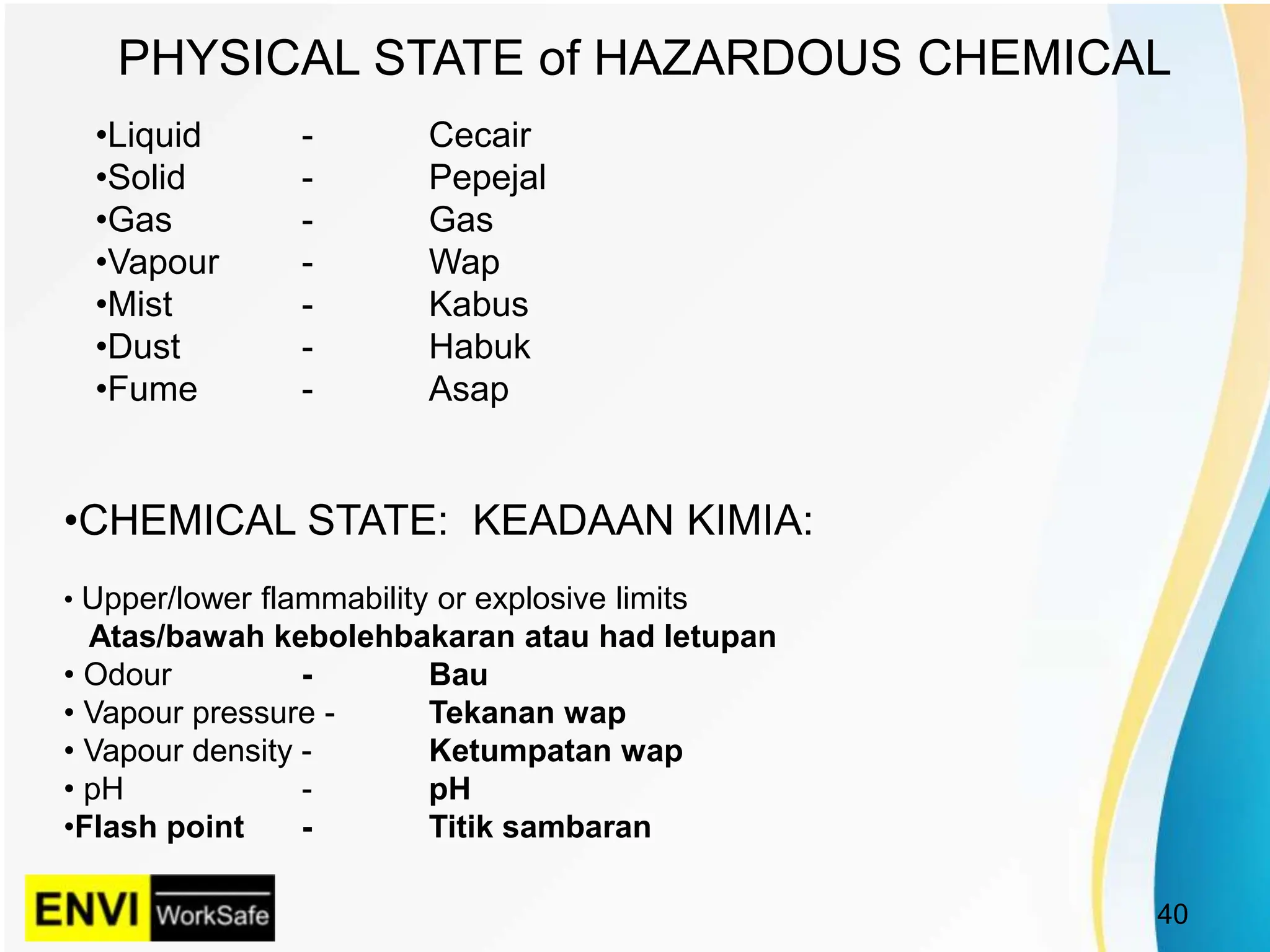 Trainer Slide - SAFE HANDLING AND SPILLAGE MANAGEMENT OF HAZARDOUS ...
