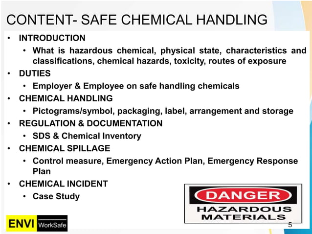Trainer Slide - SAFE HANDLING AND SPILLAGE MANAGEMENT OF HAZARDOUS ...