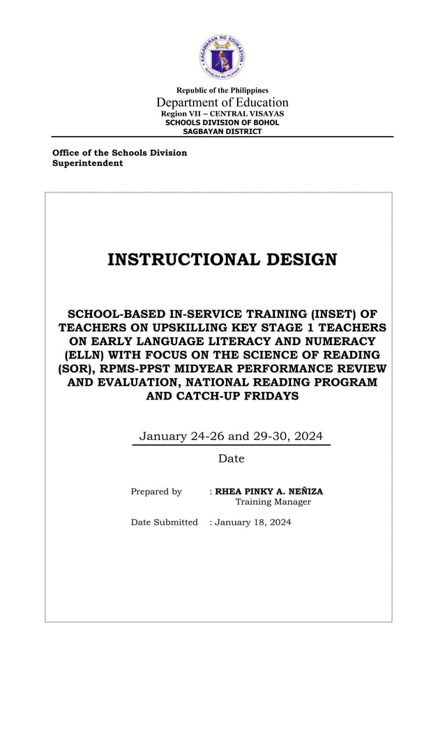 Training Design for DepEd Cluster-Based INSET 2024 | DOCX ...