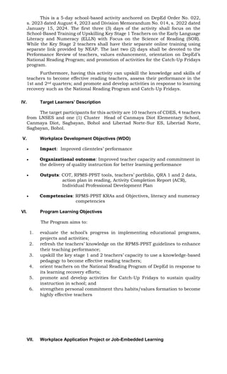 Training Design for DepEd Cluster-Based INSET 2024 | DOCX