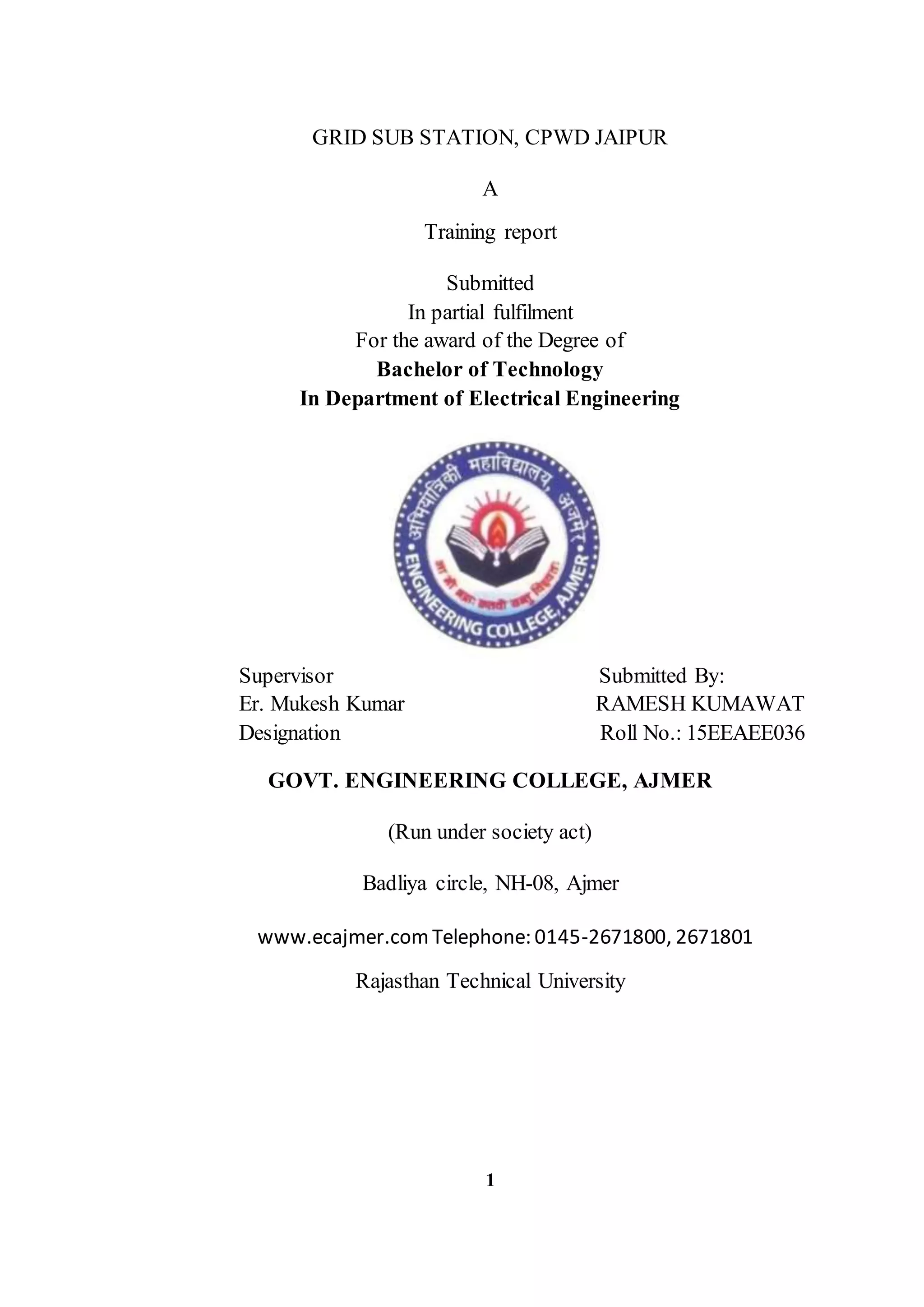 132 kv gss summer training report from CPWD vidhyadar nagar jaipur | DOCX
