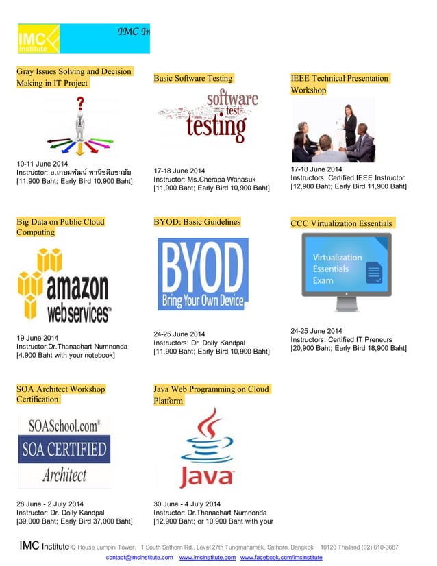 IMC Institute Training Schedule March-June 2014 | PDF
