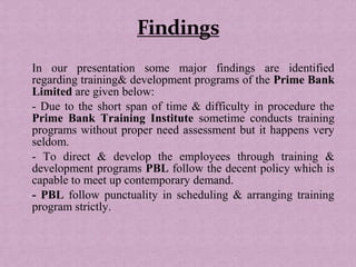 Training and development program of Prime Bank Ltd. | PPT