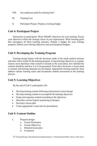 TRAINING DESIGN, DEVELOPMENT & IMPLEMENTATION | PDF