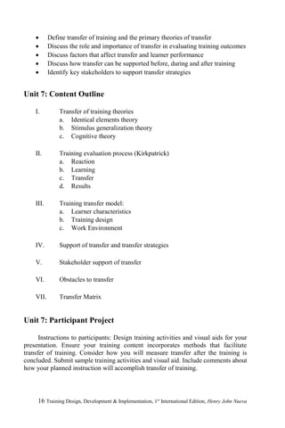 TRAINING DESIGN, DEVELOPMENT & IMPLEMENTATION | PDF