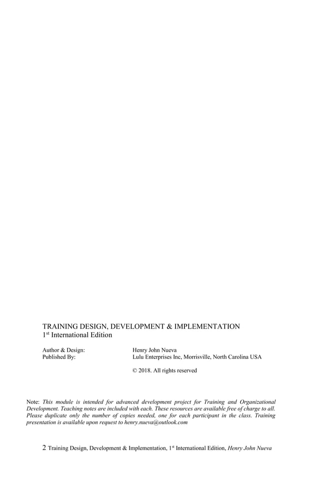 TRAINING DESIGN, DEVELOPMENT & IMPLEMENTATION | PDF
