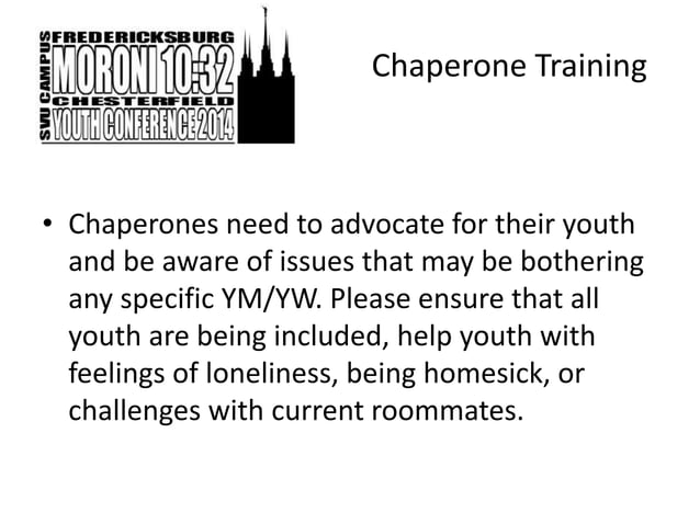 Youth Conference Chaperone Training | PPT