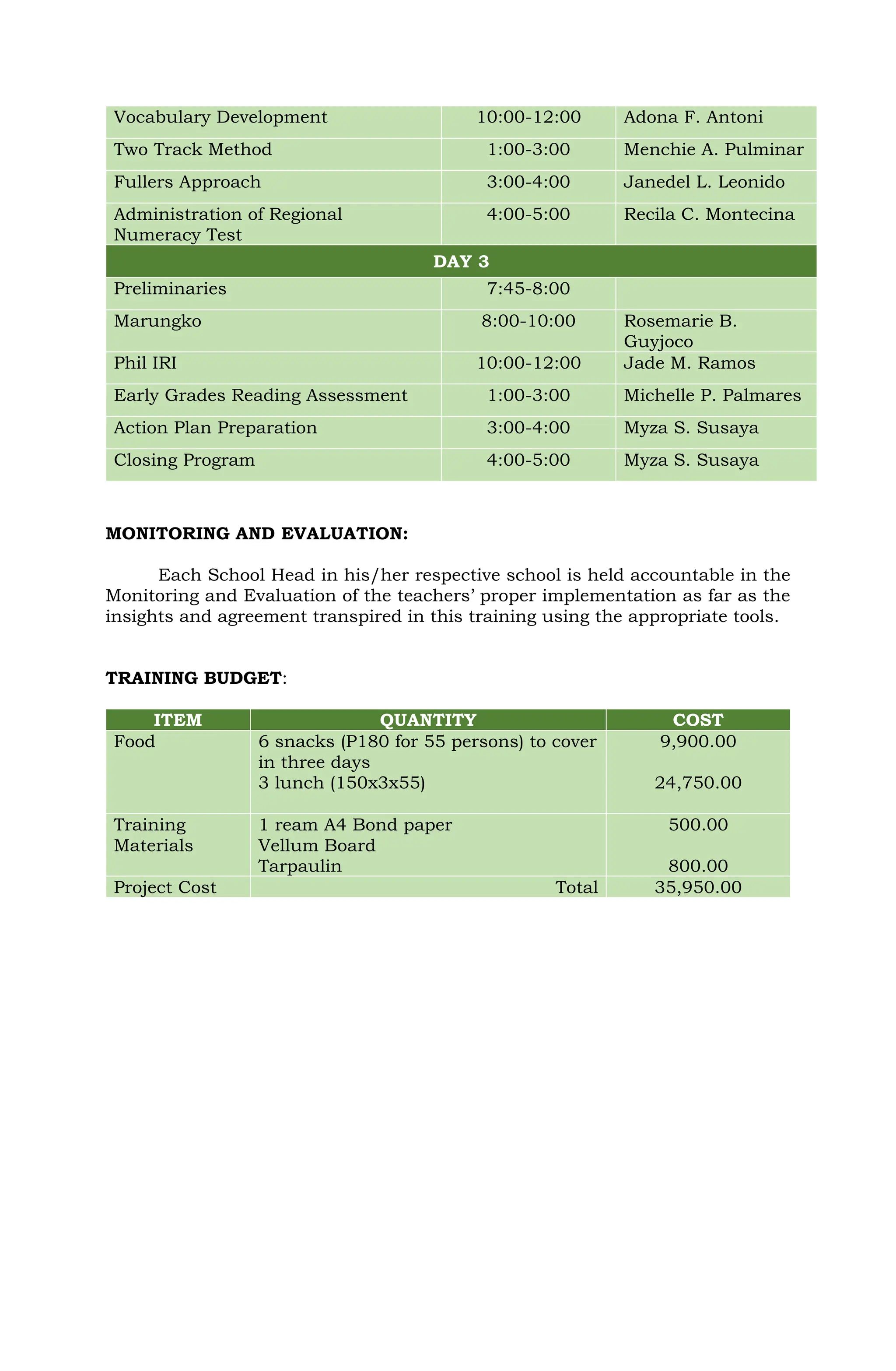 Training Design on the Conduct of Training Orientation on Early ...