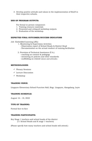 Training Design on the Conduct of Training Orientation on Early ...