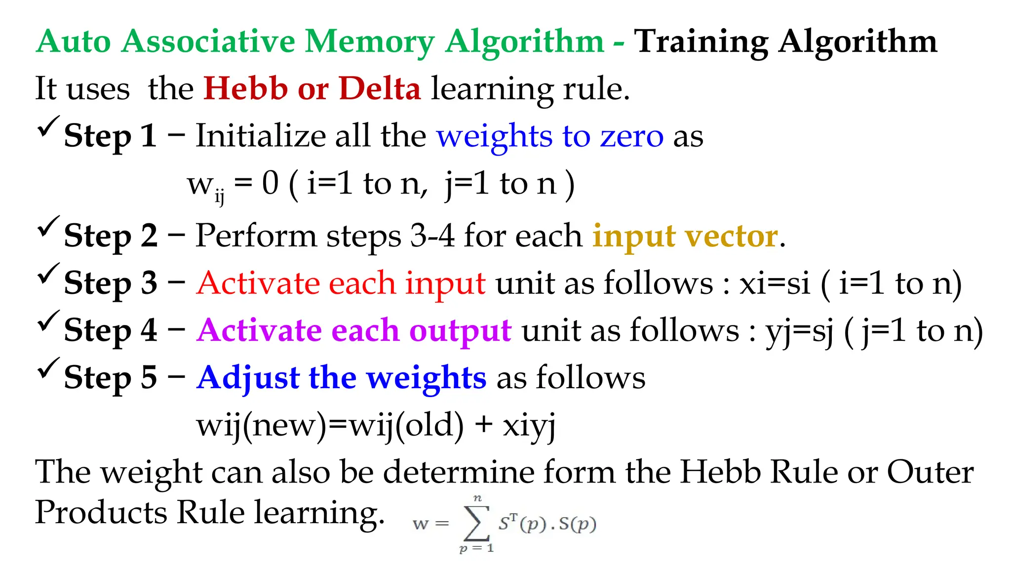 Training Algorithms for Pattern Association.pptx