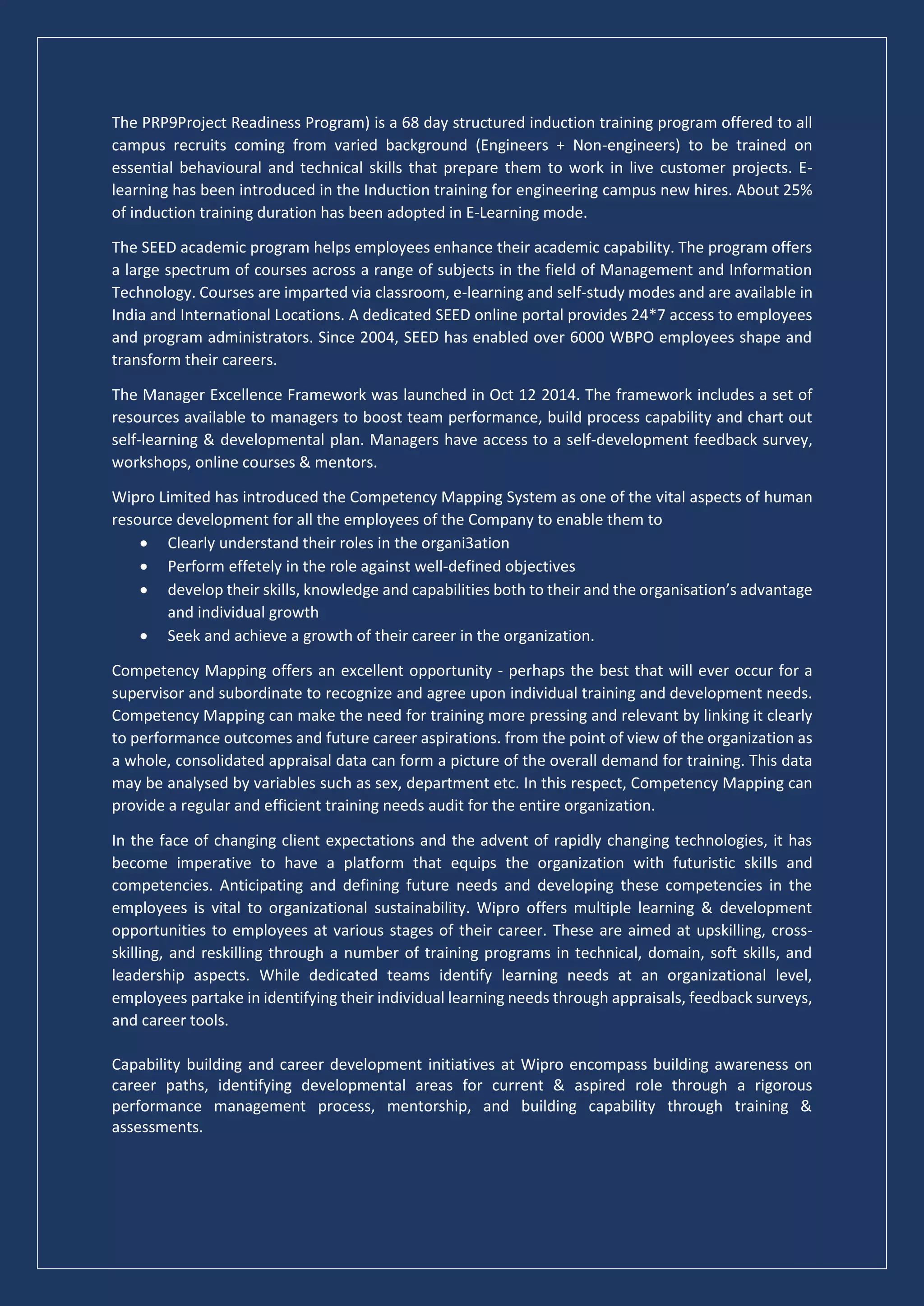 Training and Performance Apprisal in Wipro | PDF