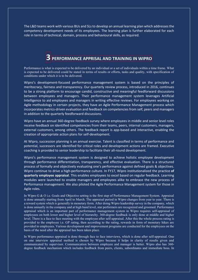 Training and Performance Apprisal in Wipro | PDF