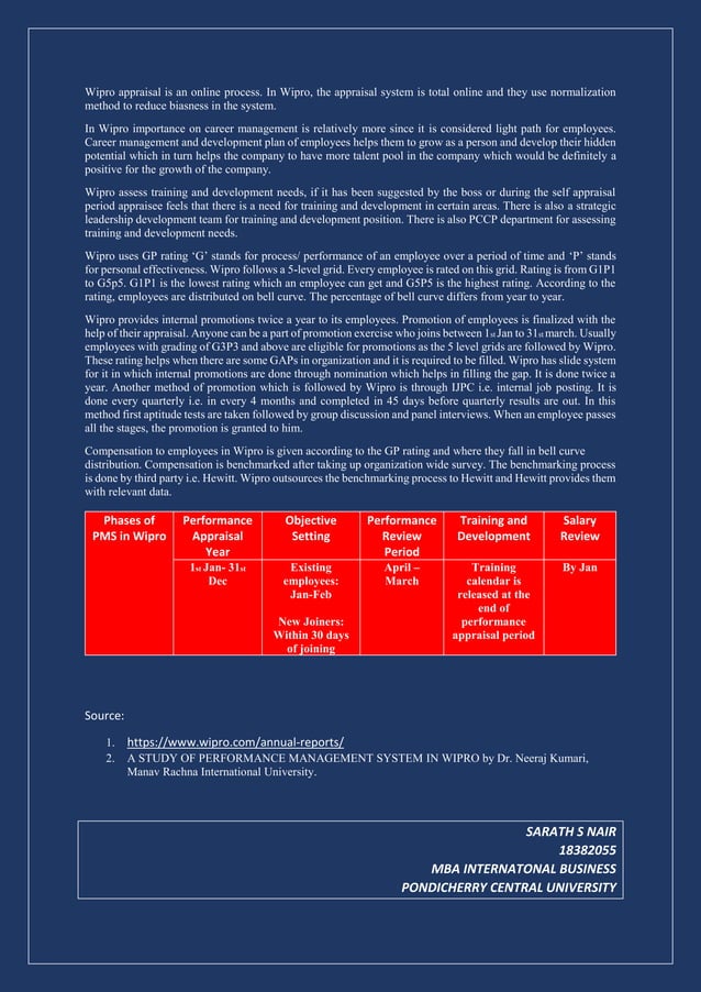 Training and Performance Apprisal in Wipro | PDF