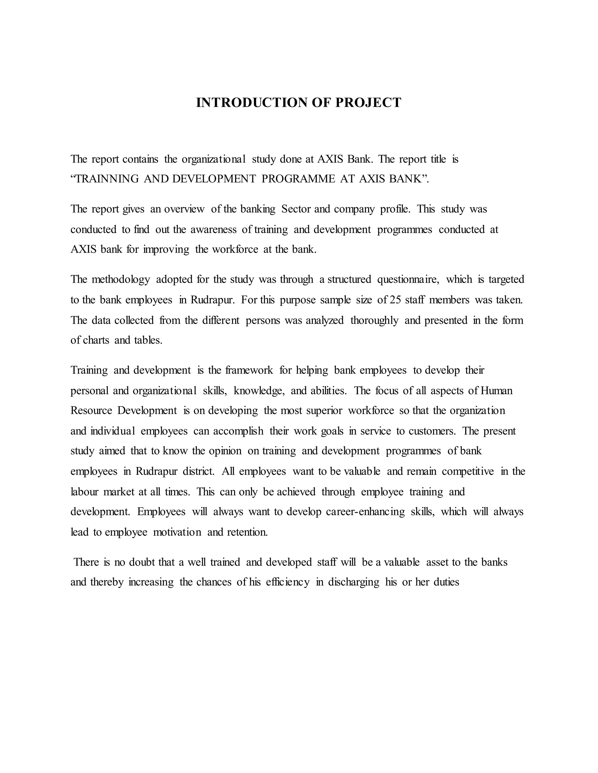 Training and development in axis bank | DOCX